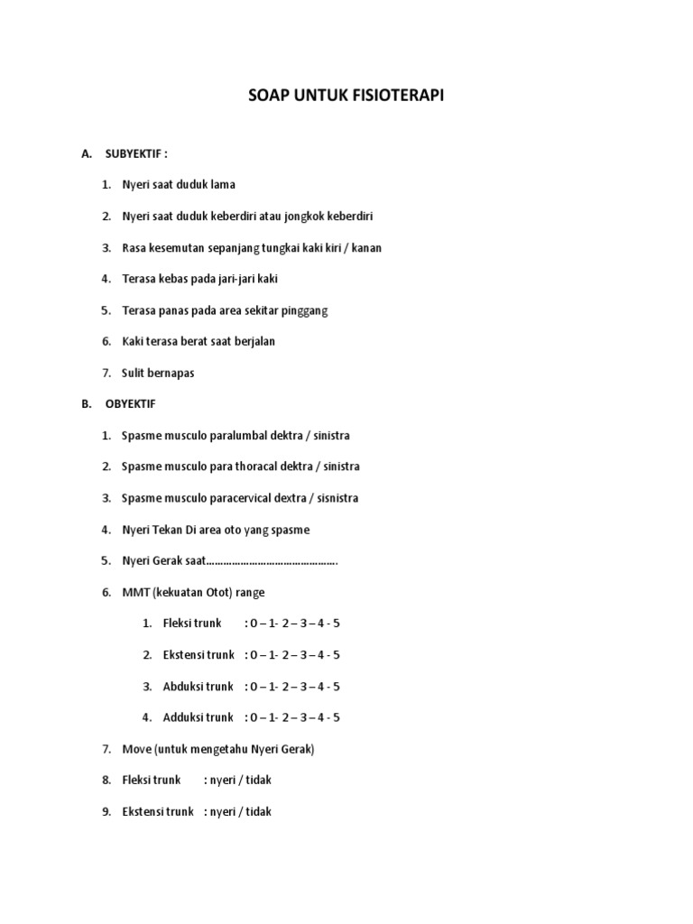 Soap Untuk Fisioterapi | PDF