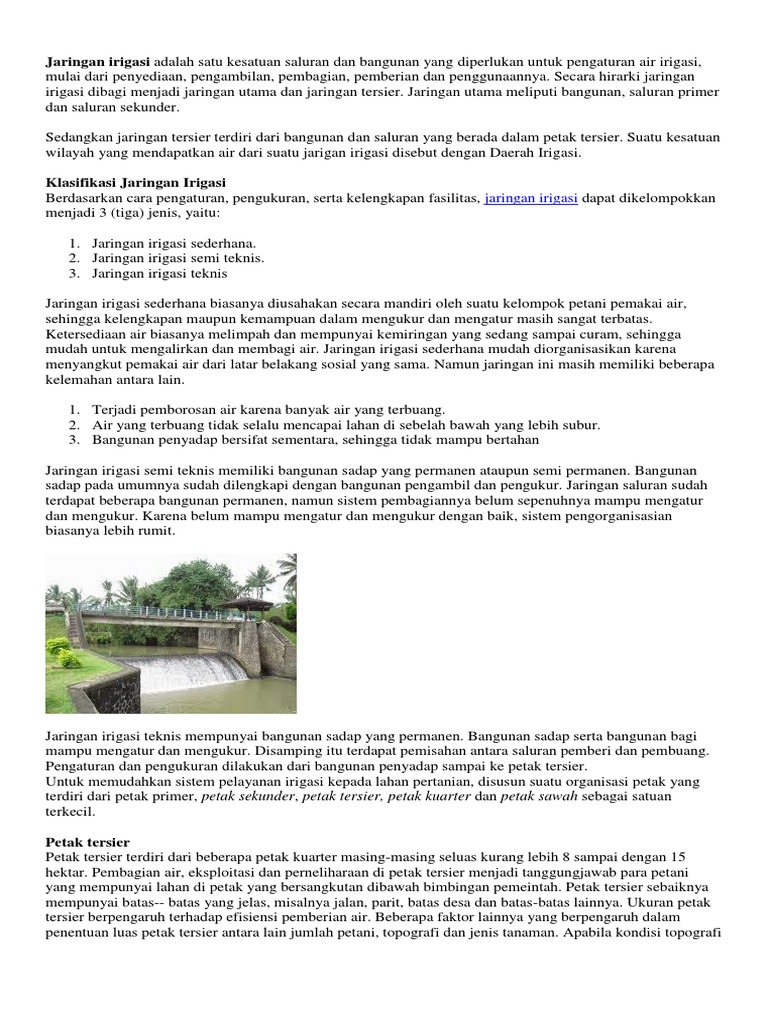 Jaringan Irigasi Adalah Satu Kesatuan Saluran Dan Bangunan Yang ...