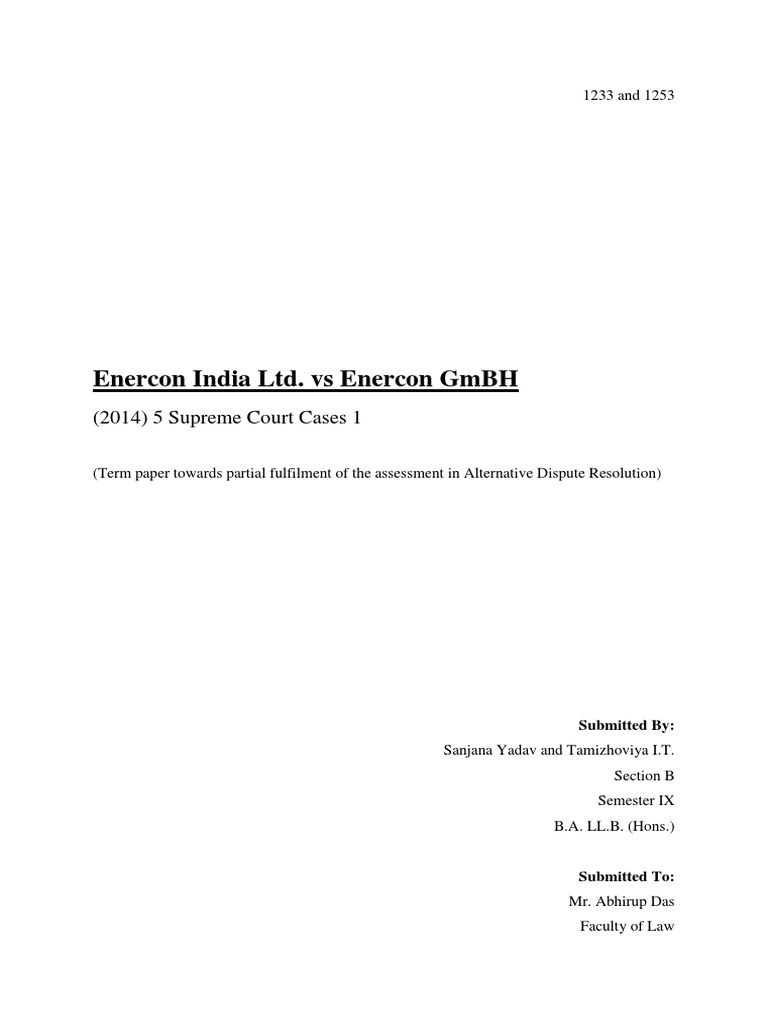 Enercon V Enercon Case Comment | PDF | Arbitration | Judgment (Law)