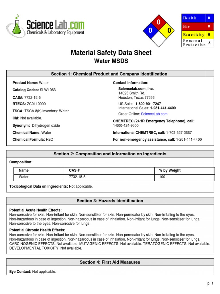 Msds Water | PDF | Toxicity | Biodegradation