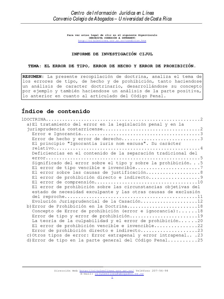 El Error de Tipo, Error de Hecho y Error de Prohibicion PDF | PDF ...
