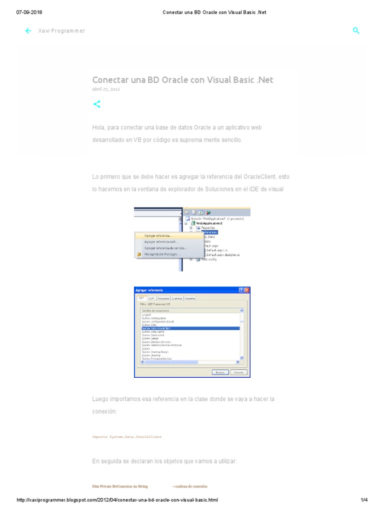 Conectar Una BD Oracle Con Visual Basic | PDF | Básico | .NET Framework