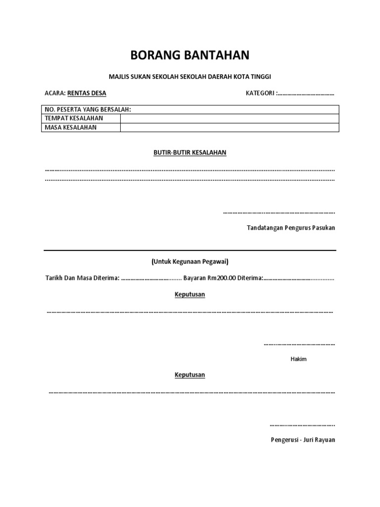 Contoh Borang Bantahan | PDF