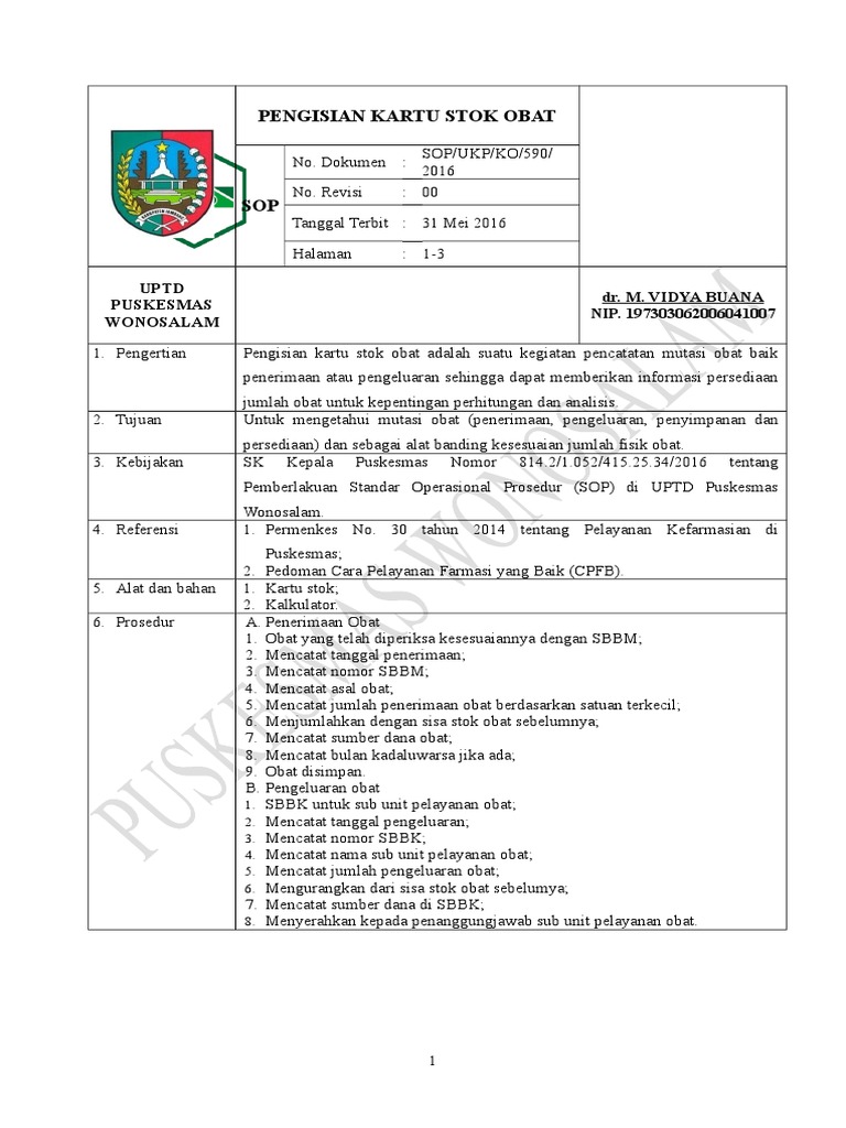Prosedur Pengisian Kartu Stok Obat | PDF