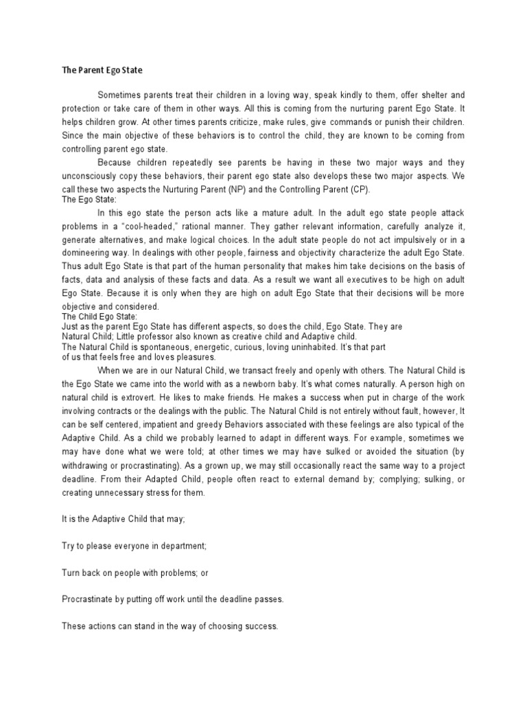 The Parent Ego State | PDF | Psychotherapy | Self Concept