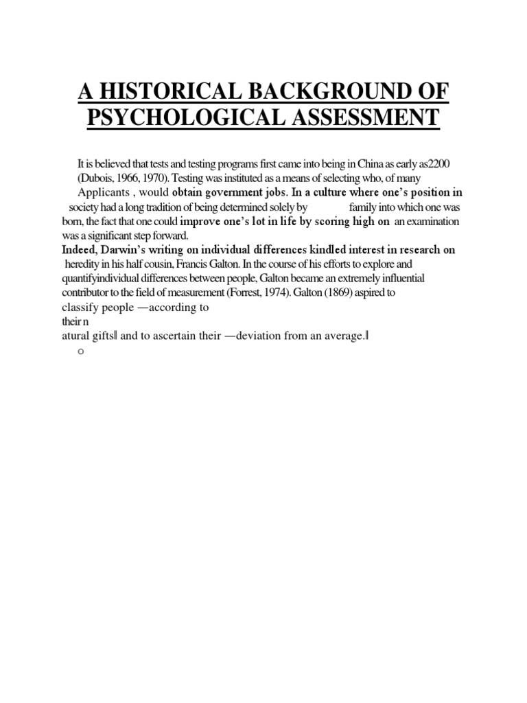 A Historical Background of Psychological Assessment | PDF | Social ...