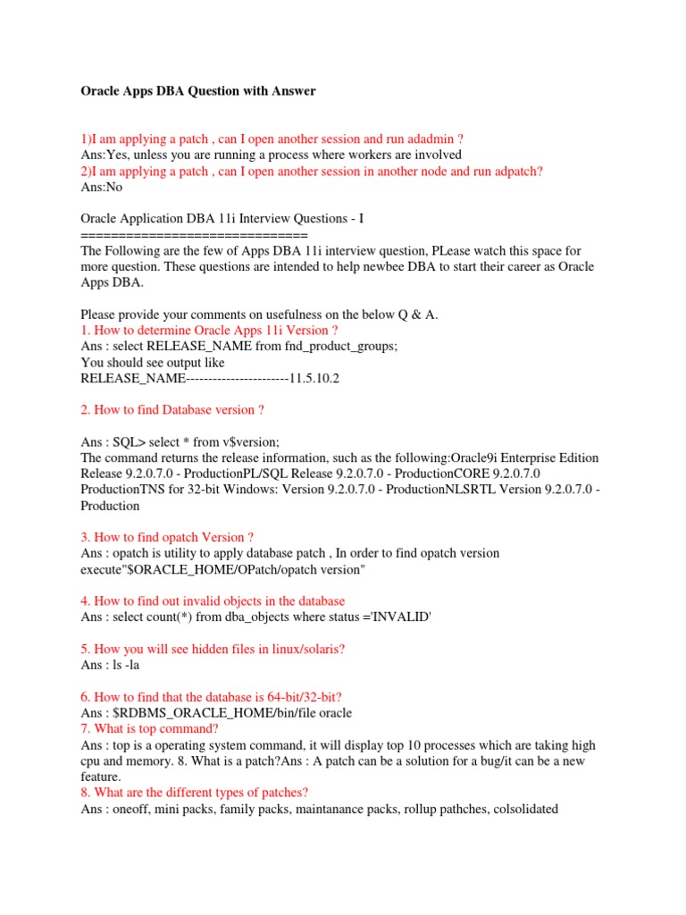 Oracle Apps Dba Qa Pdf Oracle Database Apache Server 0751