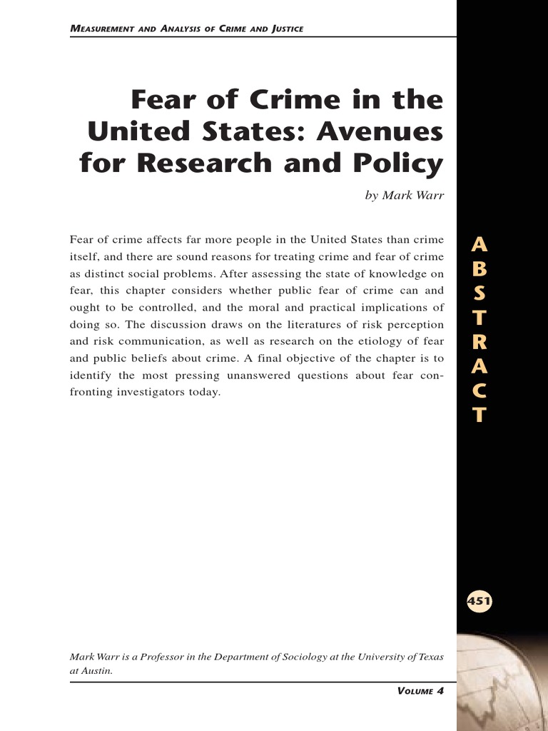 WARR, Mark. Fear of Crime in The United States. Avenues For Research ...