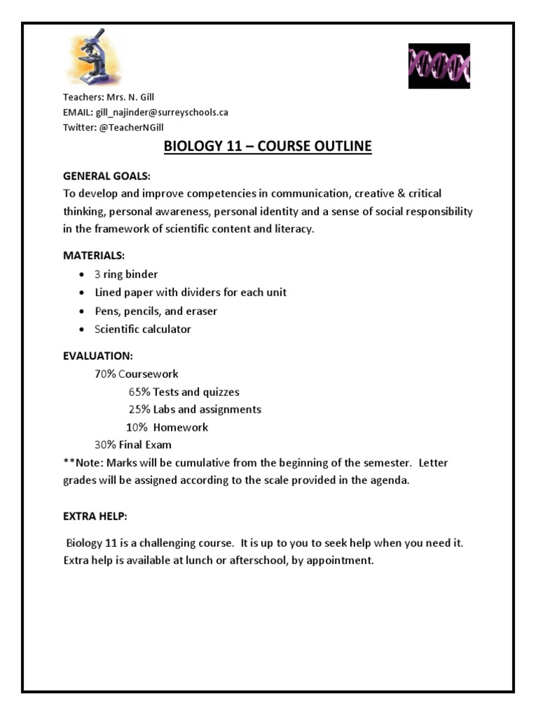 Biology 11 - Course Outline: General Goals | PDF | Homework | Organisms