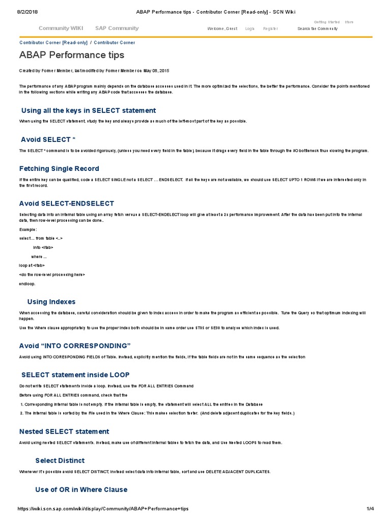 ABAP Performance Tips: Using All The Keys in SELECT Statement | PDF ... ABAP Performance Tips: Using All The Keys in SELECT Statement | PDF ...
