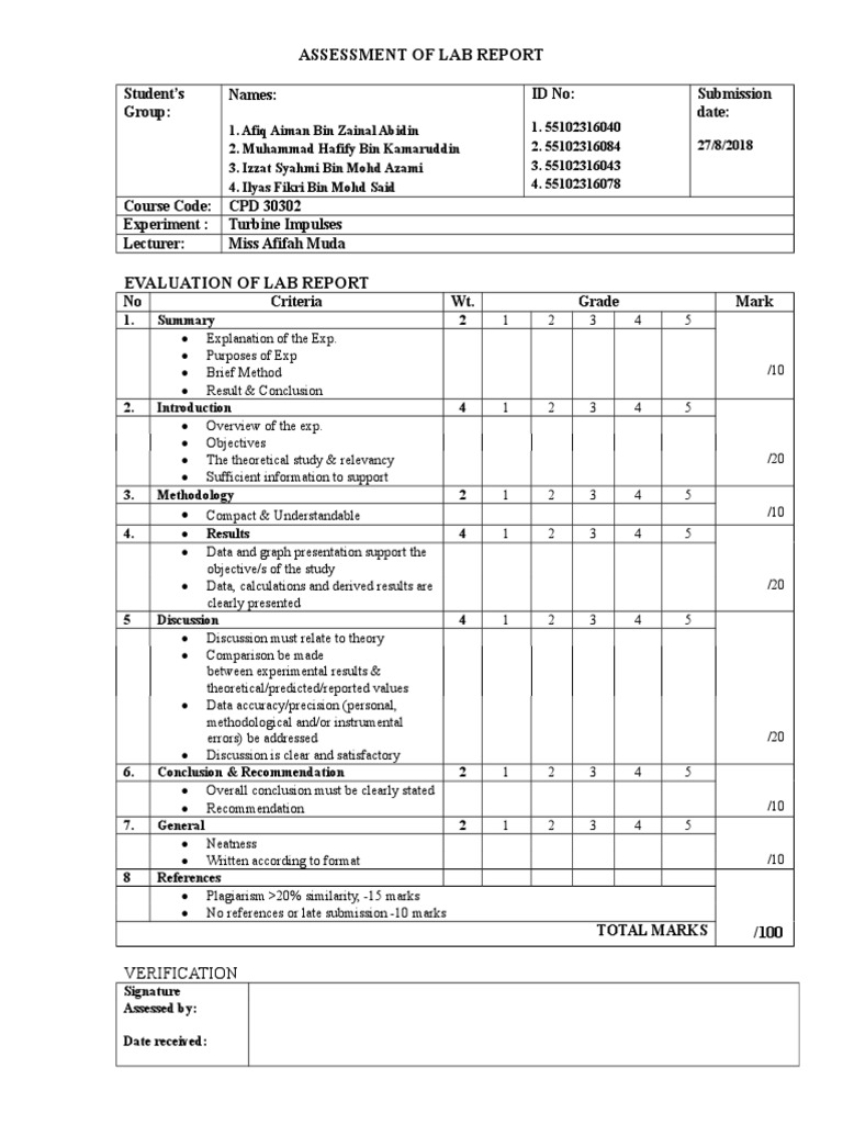 Lab Report Assessment CPD30302 July18 | PDF | Turbine | Pump