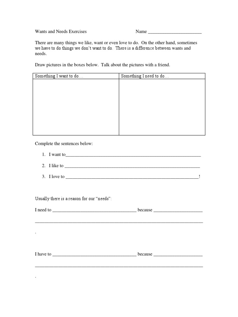 Wants and Needs Grammar Worksheet | PDF | Linguistics | Cognitive Science