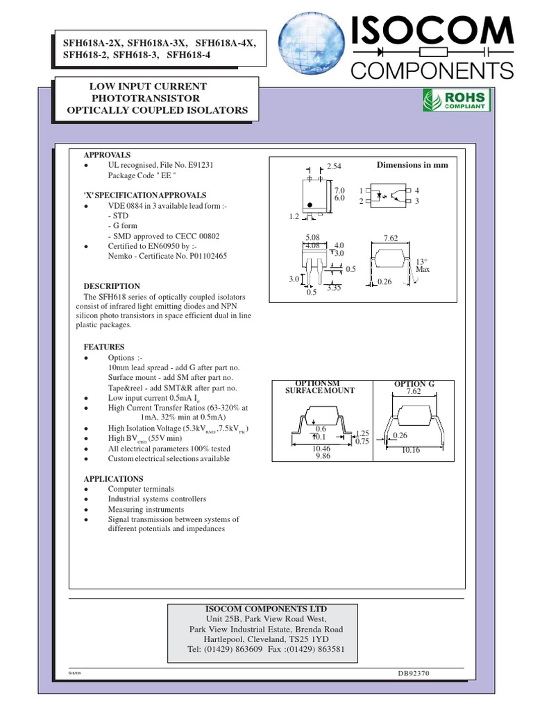 Low Input Current Phototransistor Optically Coupled Isolators | PDF | Electronic Engineering ...