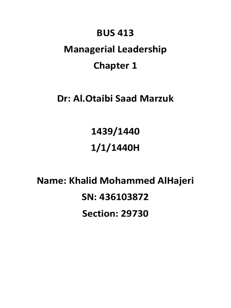 BUS 413 Managerial Leadership | PDF