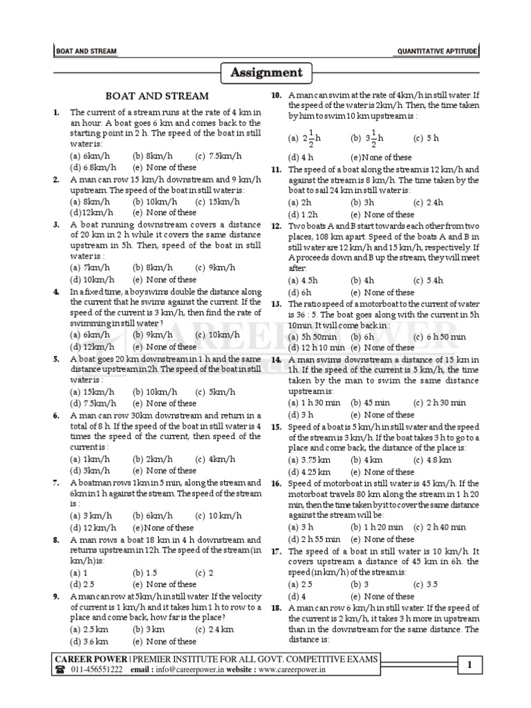 Boat and Stream (Assignment) PDF | PDF | Speed | River