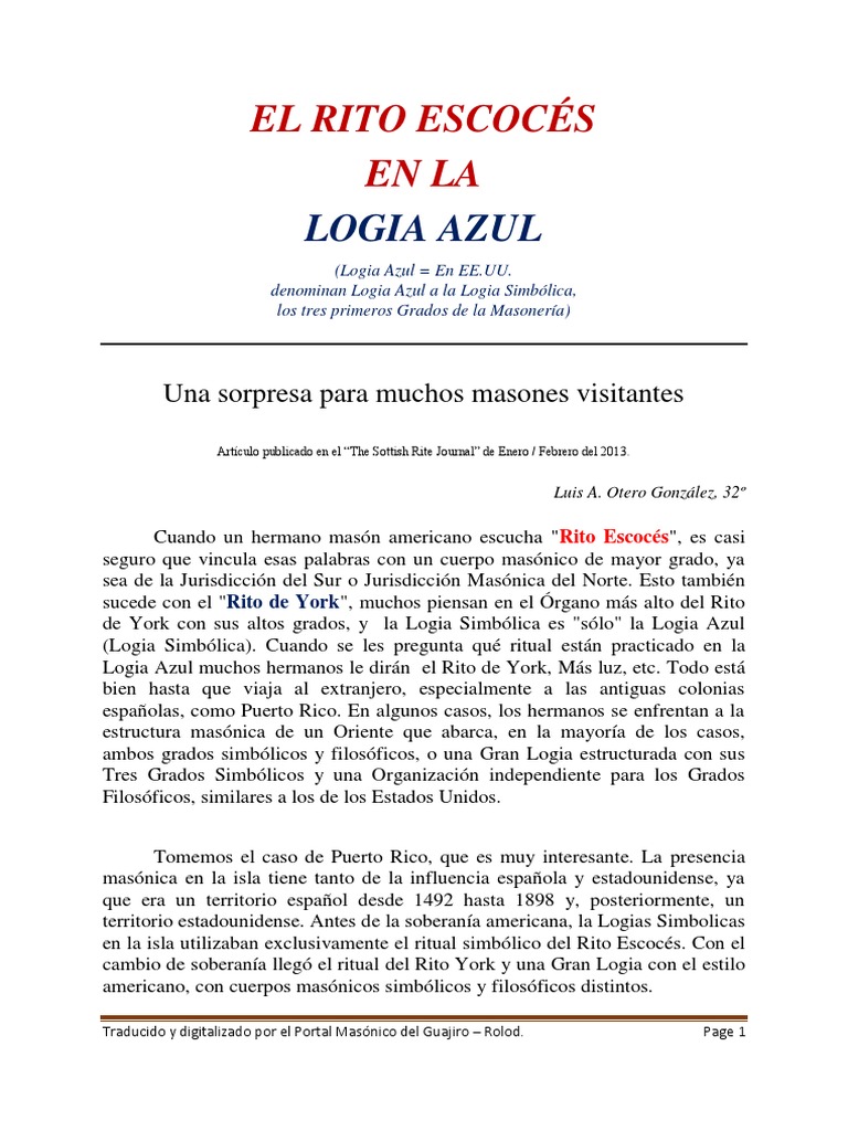 El Rito Escoces en Las Logias Simbolicas PDF | PDF | Órdenes ...