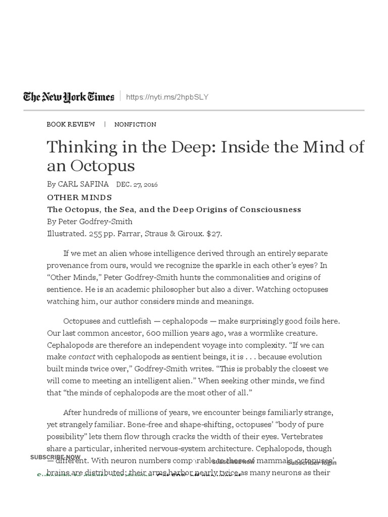 Thinking in The Deep: Inside The Mind of An Octopus: Book Review ...