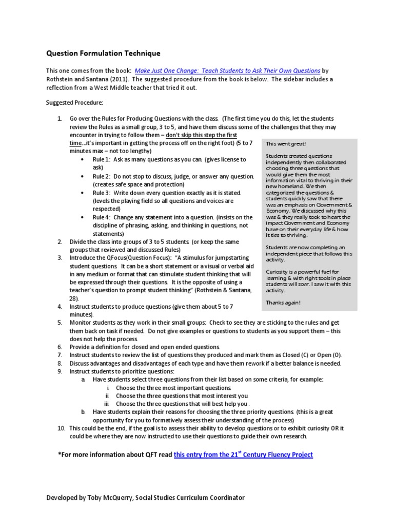 Question Formulation Technique PDF | PDF | Curiosity | Question
