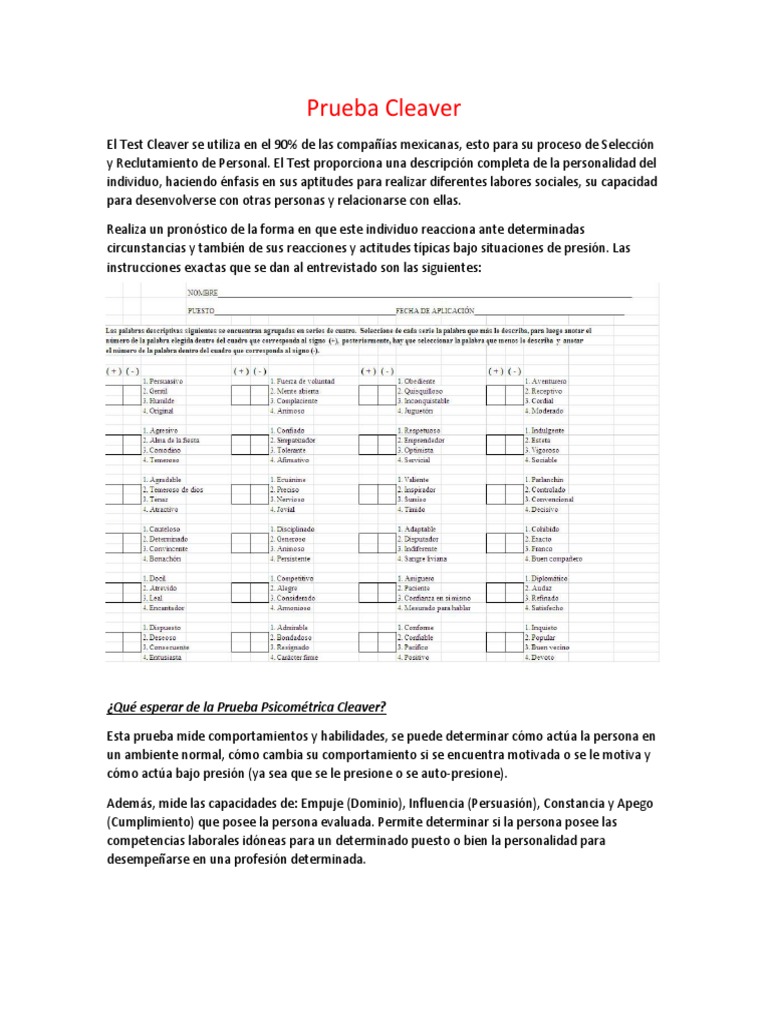 Prueba Cleaver | PDF | Comportamiento | Creatividad