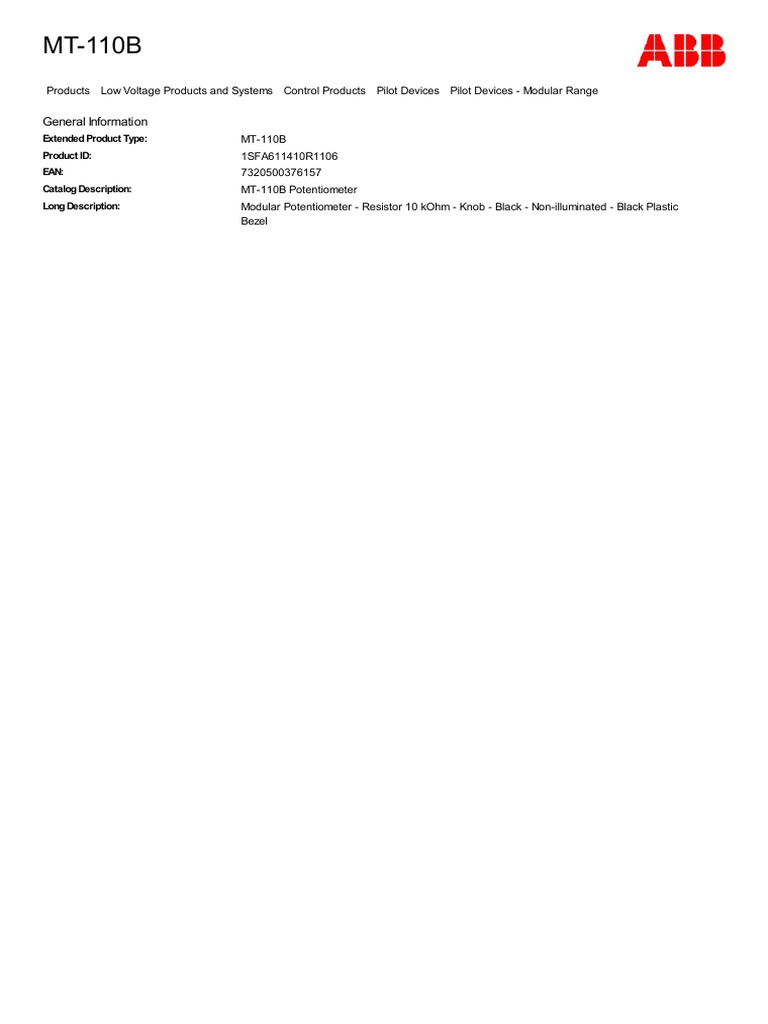 1SFA611410R1106 MT 110b Potentiometer | PDF | Resistor | Electrical ...