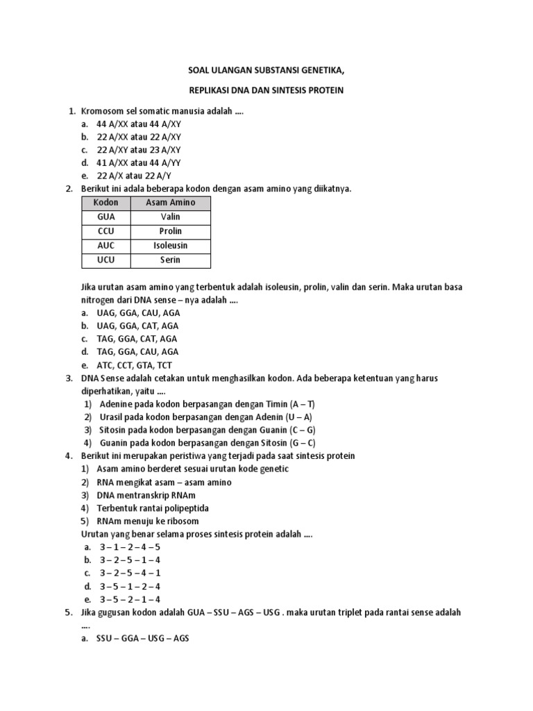 Soal Ulangan Substansi Genetika | PDF