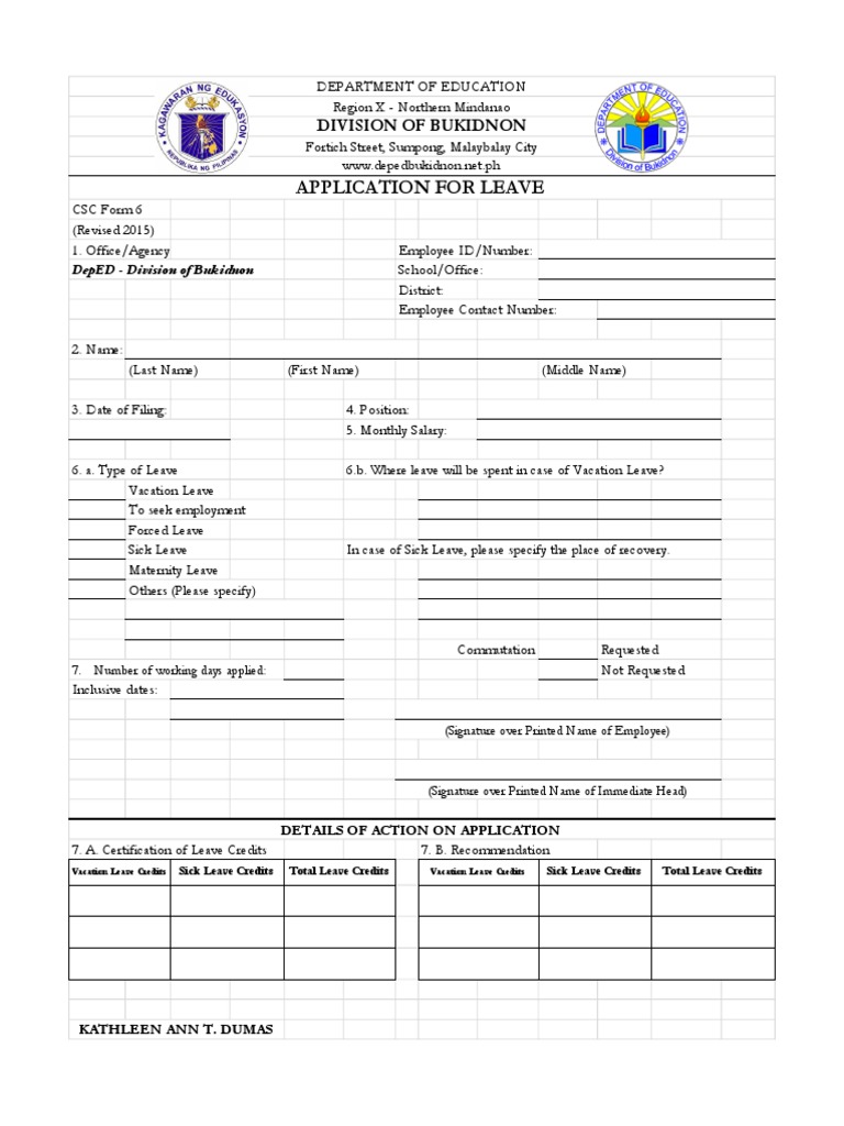 DepEd Form 6 Leave Application Guide | PDF | Sick Leave | Social ...