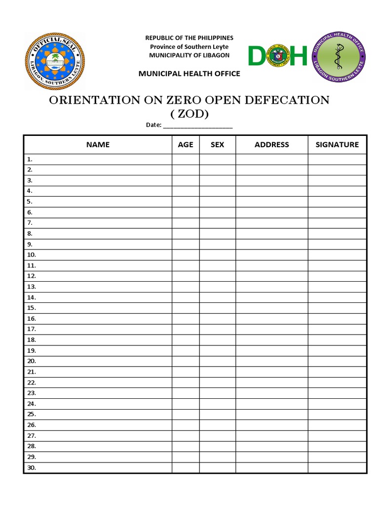 Orientation On Zero Open Defecation (ZOD) : Municipal Health Office ...