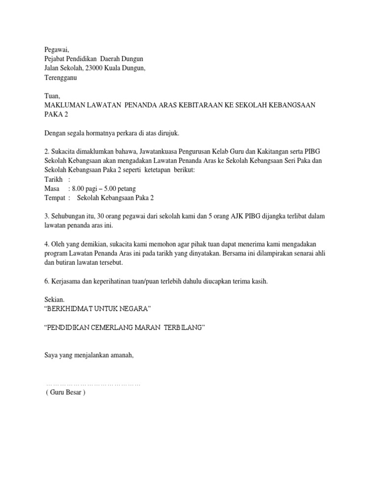 Surat Lawatan Penanda Aras 7 | PDF