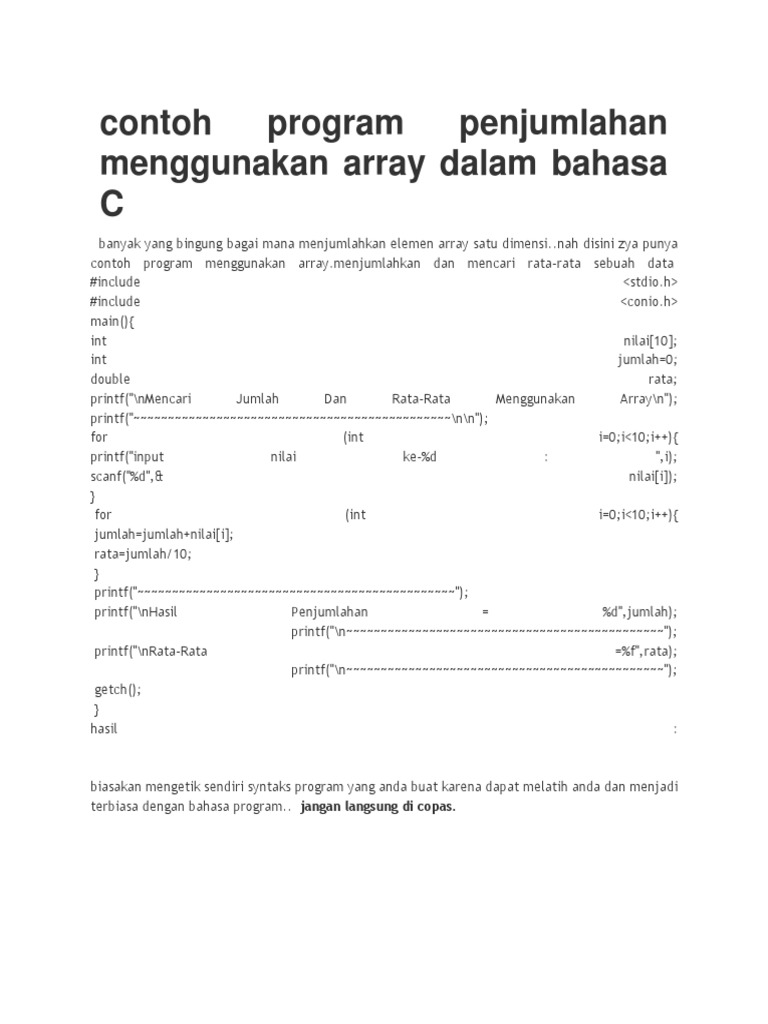 Contoh Program Penjumlahan Menggunakan Array Dalam Bahasa C | PDF Contoh Program Penjumlahan Menggunakan Array Dalam Bahasa C | PDF