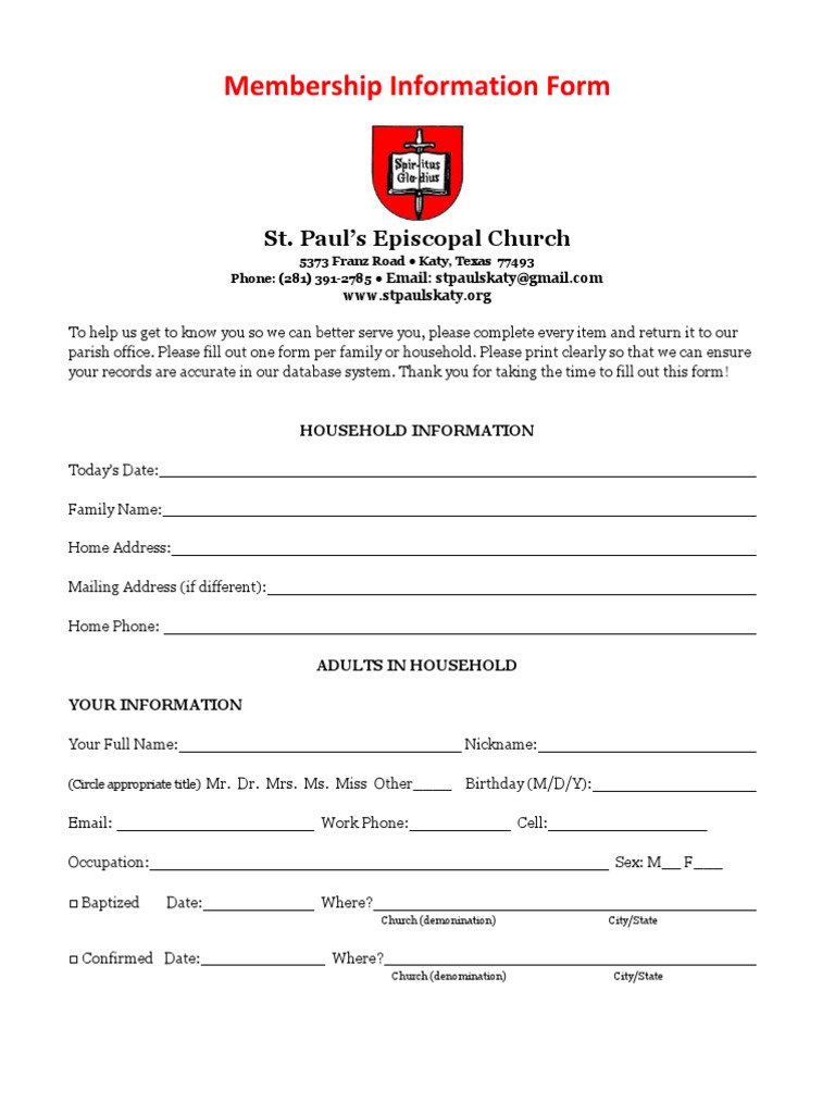 Membership Information Form: St. Paul's Episcopal Church | PDF ...