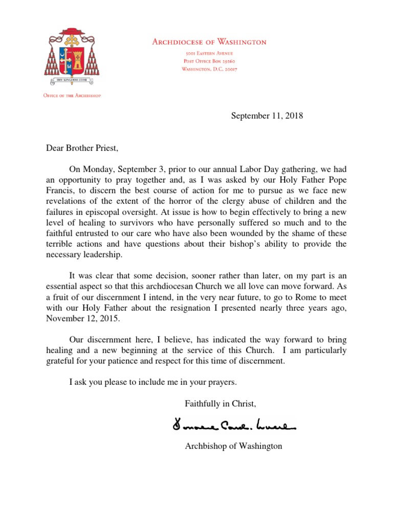 Letter From Cardinal Wuerl | PDF | Religion & Spirituality