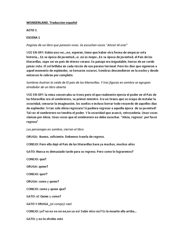 Wonderland Traduccion | PDF | Las aventuras de Alicia en el País de las ...