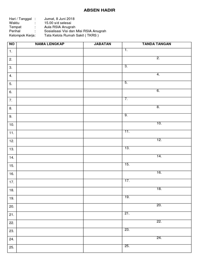 Absen Hadir: NO Nama Lengkap Jabatan Tanda Tangan | PDF