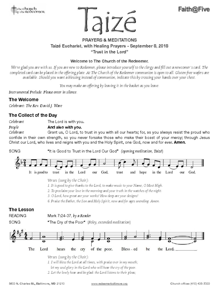 09-08-2018 - Taize Eucharist - Easter 16B Trust in The Lord | PDF ...