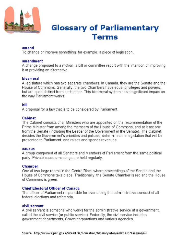 Glossary of Parliamentary Terms: Amend | PDF | House Of Commons Of The ...