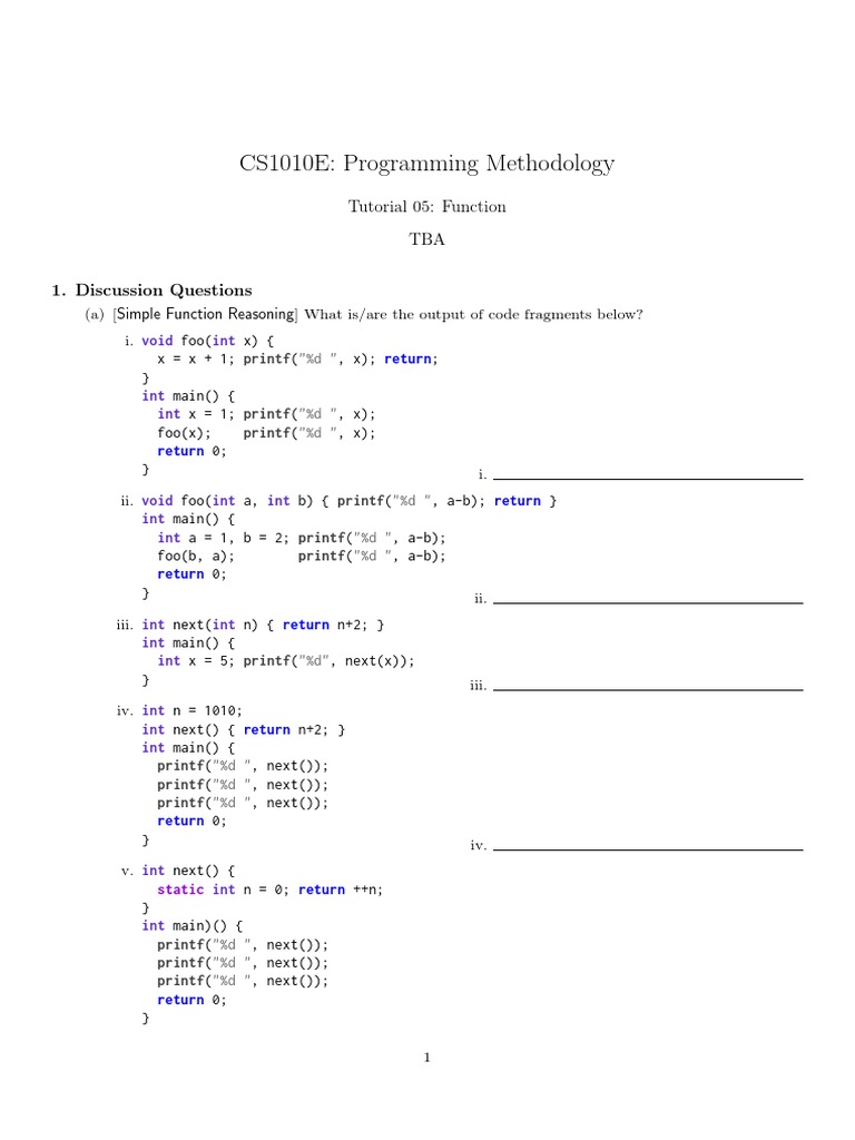 Cs1010e Programming Methodology Tutorial 05 Function Tba Pdf Prime Number Software