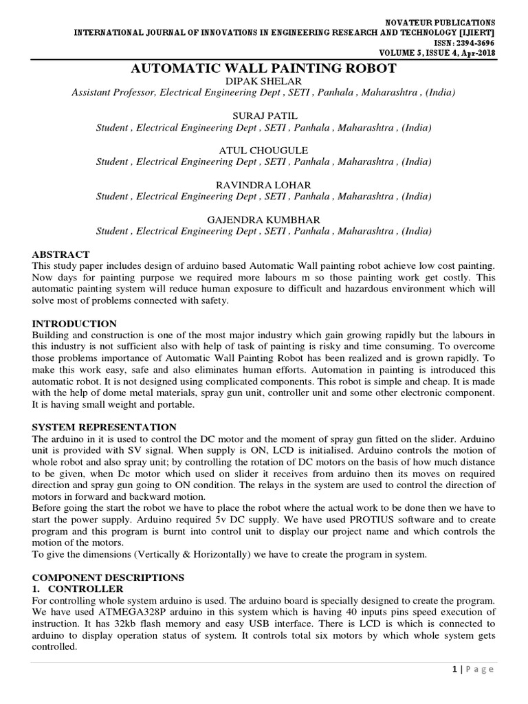 Automatic Wall Painting Robot | Download Free PDF | Transformer | Relay