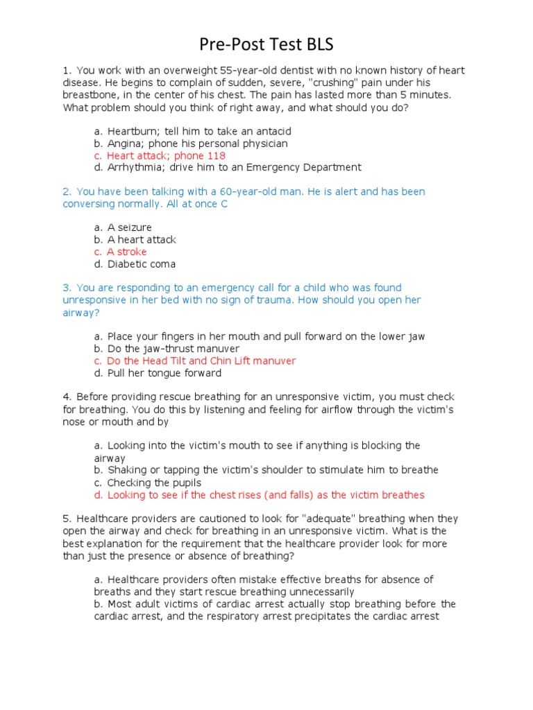 Pre Test - Post Test BLS | PDF | Cardiopulmonary Resuscitation ...