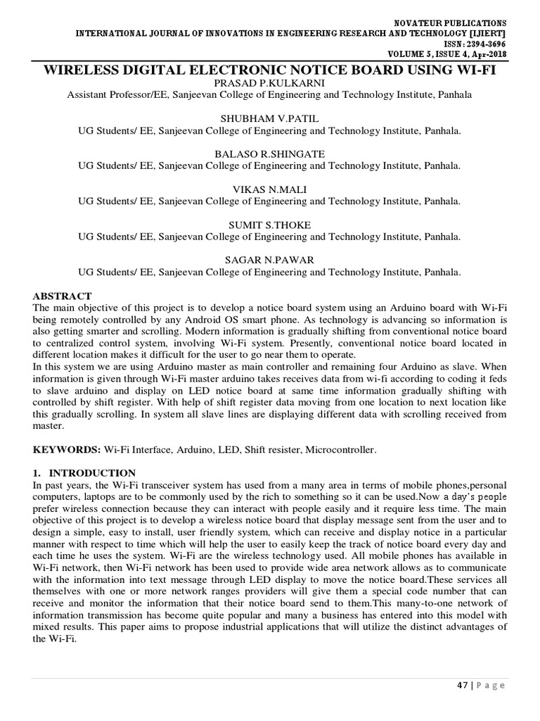 Wireless Digital Electronic Notice Board Using Wi-Fi | PDF | Arduino | Wi Fi