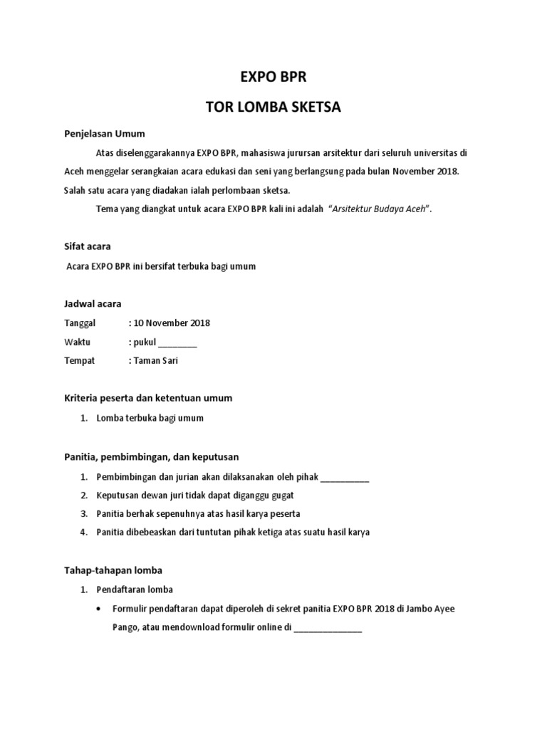 Tor Sketsa Expo BPR (Revisi) | PDF