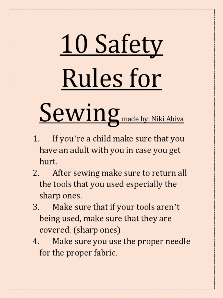 10 Safety Rules For Sewing Made by Niki Abiva | PDF