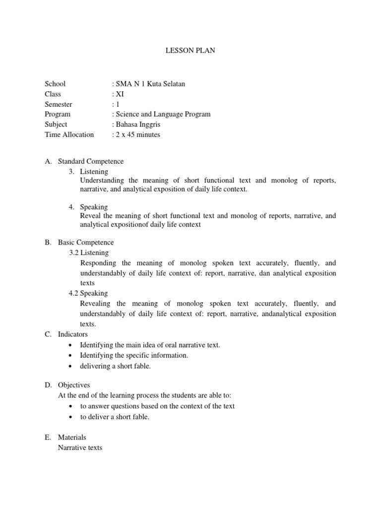 Lesson Plan Speaking Narrative | PDF | Narrative | Storytelling