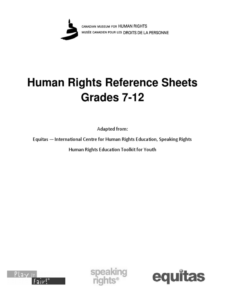 Human Rights Reference Sheets Grades 7-12 | PDF | Children's Rights ...