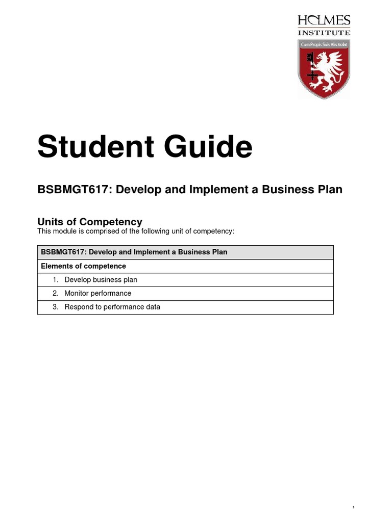 BSBMGT617 Develop and Implement A Business Plan - Student Guide ...