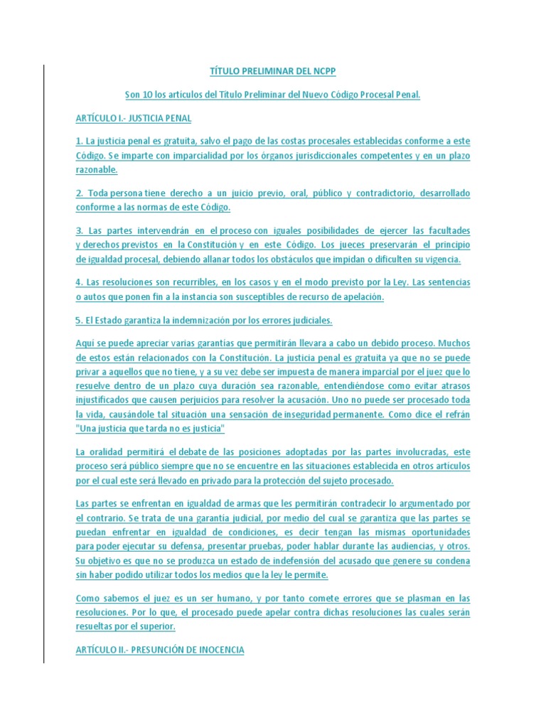 Interpretacion de Los Articulos Del Titulo Preliminar Del NCPP | PDF ...