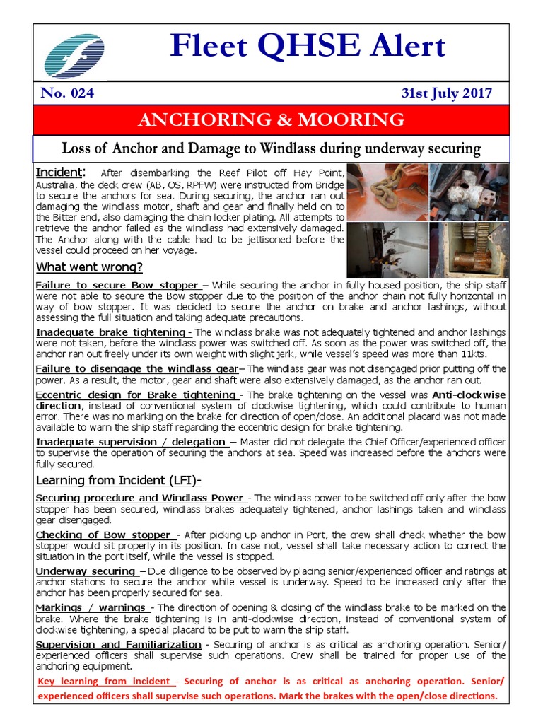 QHSE Alert-024-Anchoring & Mooring | PDF | Anchor | Ships