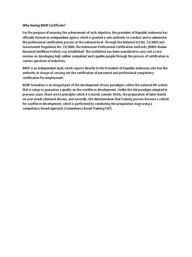 Why Having BNSP Certificate | PDF