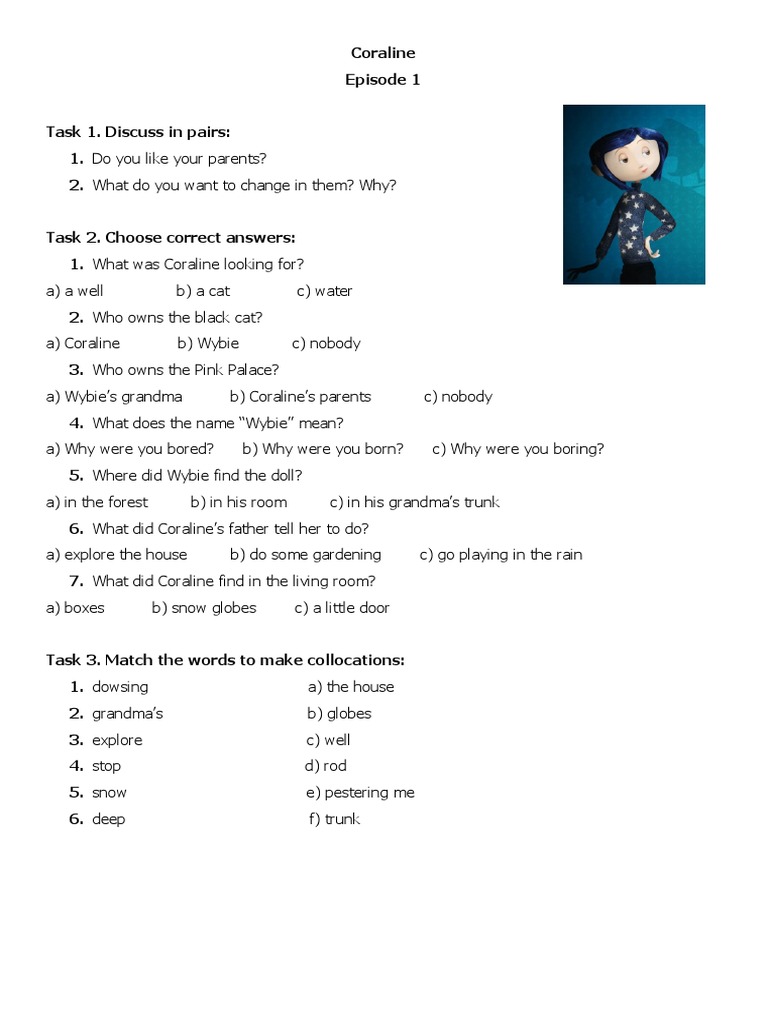 Coraline Movie Worksheet Activities | PDF