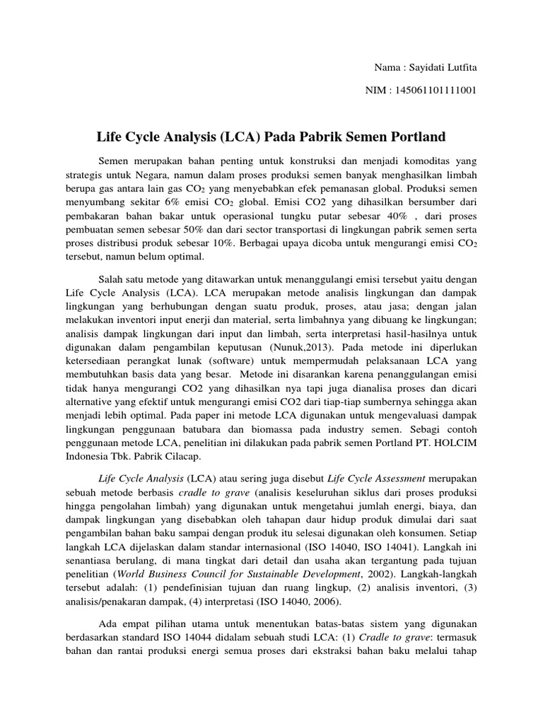 Life Cycle Analysis (LCA) Pada Pabrik Semen Portland | PDF | Science & Mathematics