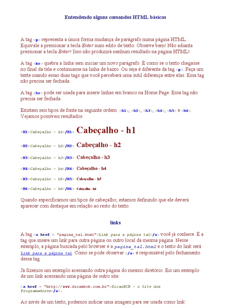 Entendendo Alguns Comandos HTML Básicos | PDF | Html | Desenvolvimento ...